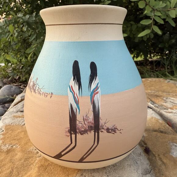 Vintage | Art | Vtg Navajo Native American Sisters Desert Mesa Hand ...